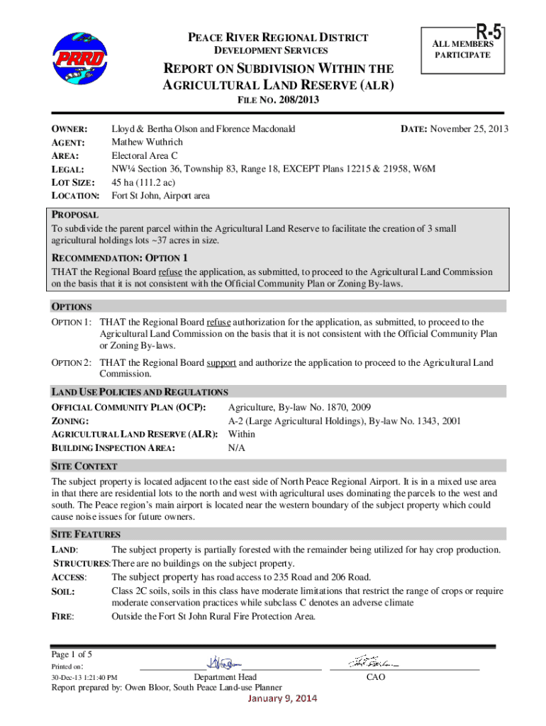 Fillable Online prrd bc ALR Subdivision Application, PRRD File No. 20 ...
