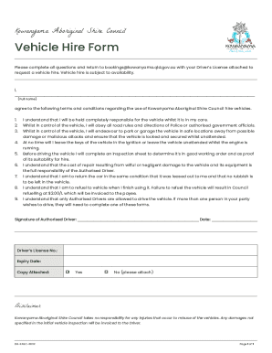 Fillable Online kowanyama qld gov Vehicle Hire Form Fax Email Print ...