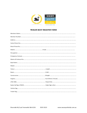 Fillable Online TRAILER BOAT REGISTER FORM Fax Email Print - pdfFiller