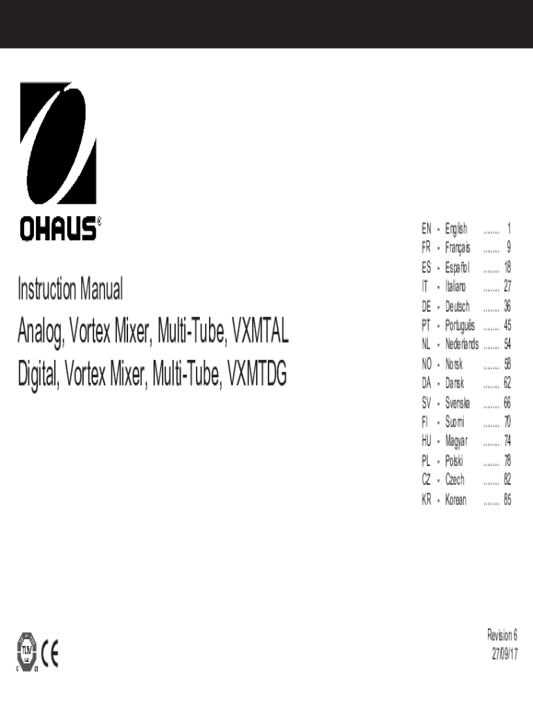 Fillable Online Analog, Vortex Mixer, Multi-Tube, VXMTAL Digital, Vortex ... Fax Email Print ...