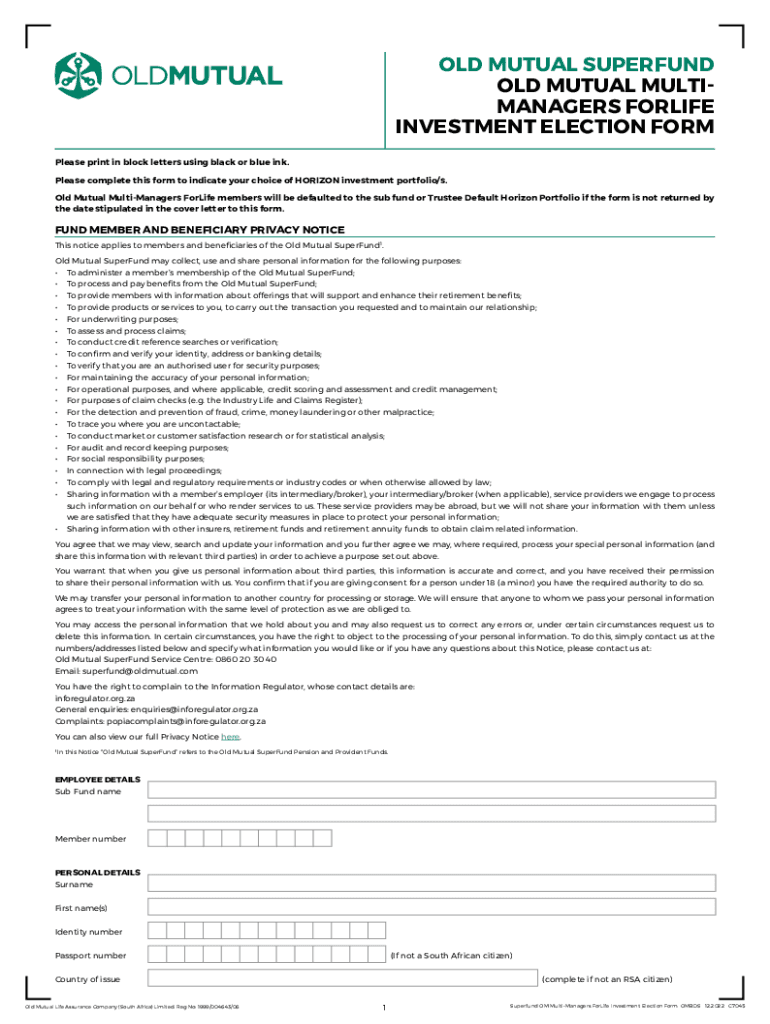 Fillable Online OMC multimanagers-investment-election-form Fax Email ...