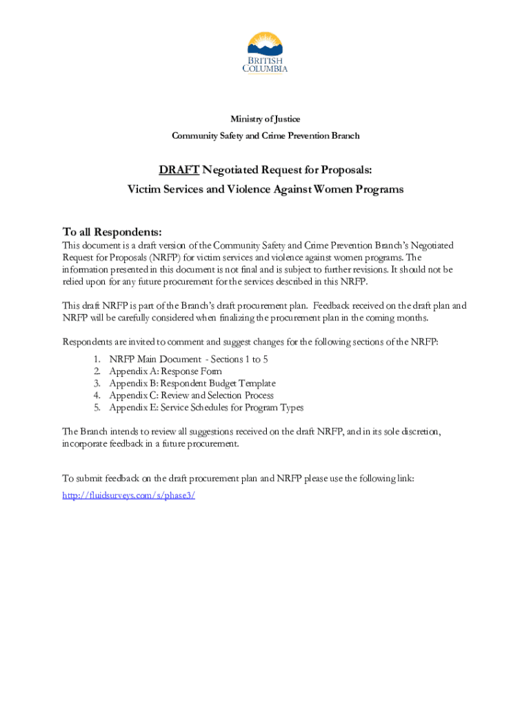 Fillable Online DRAFT Negotiated Request for Proposlas. request for ...