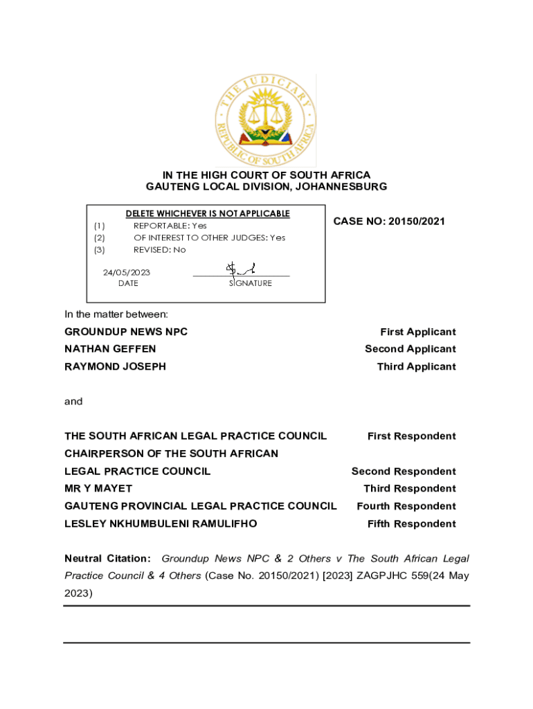 Fillable Online GroundUp wins court case against the Legal Practice ...