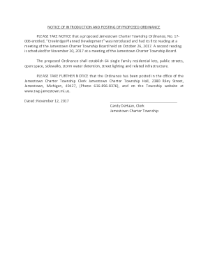 Fillable Online twp jamestown mi notice of introduction and posting of proposed ordinance Fax ...