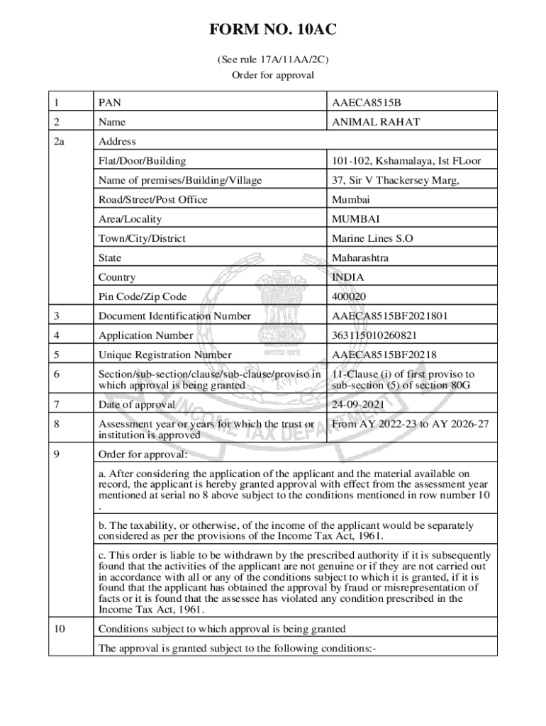 Fillable Online 1FORM NO. 10A (See rule 2C or 5CA or 11AA or 17A ...