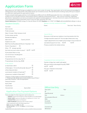 Fillable Online Application Form ELTHAM College Fax Email Print - pdfFiller