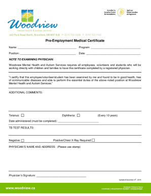 Fillable Online Pre-Employment Medical Certificate Fax Email Print ...
