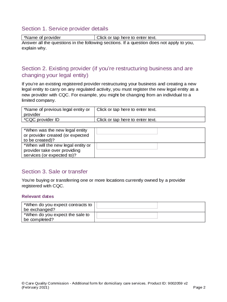 Additional for domiciliary care services Doc Template | pdfFiller