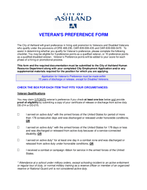 Fillable Online VETERAN'S PREFERENCE FORM Fax Email Print - pdfFiller