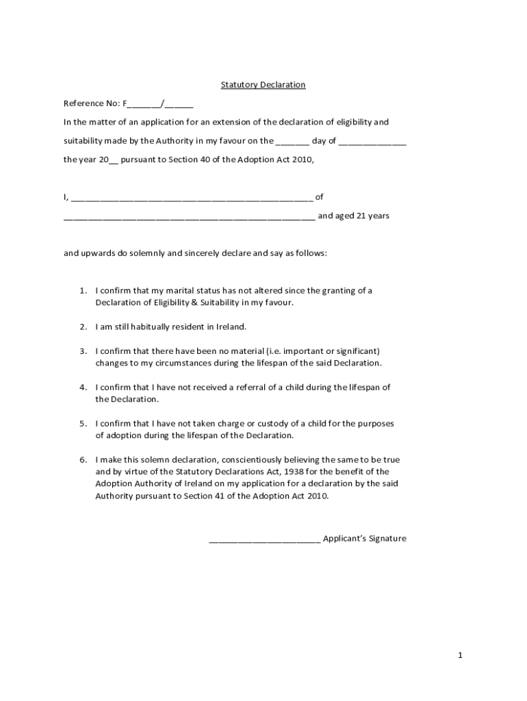 Fillable Online 1 Statutory Declaration Reference No: F/ In ... Fax ...