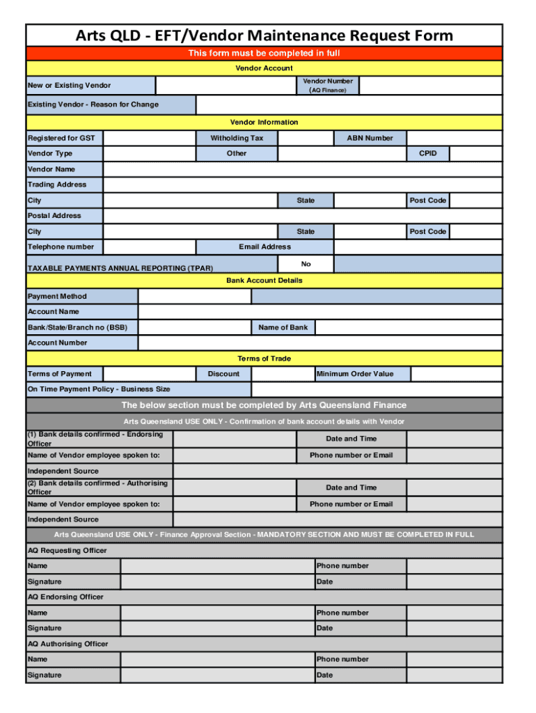 Fillable Online EFT/Vendor Maintenance Request Form Fax Email Print ...
