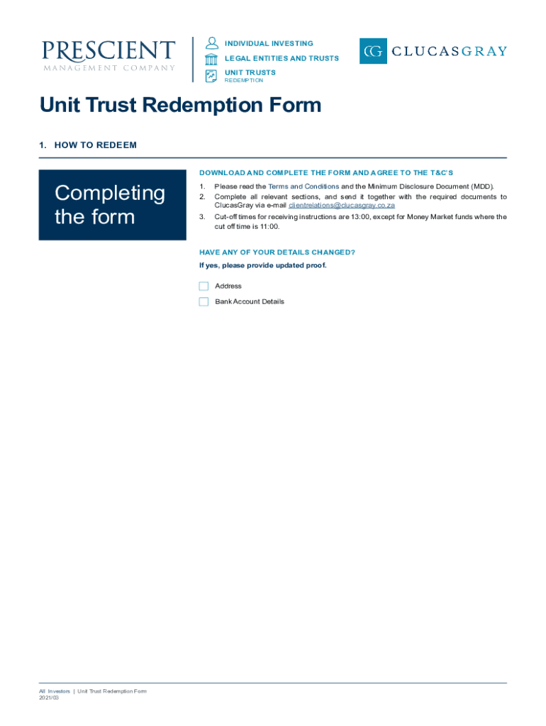 Fillable Online Unit Trust Redemption Form - ClucasGray Asset ...