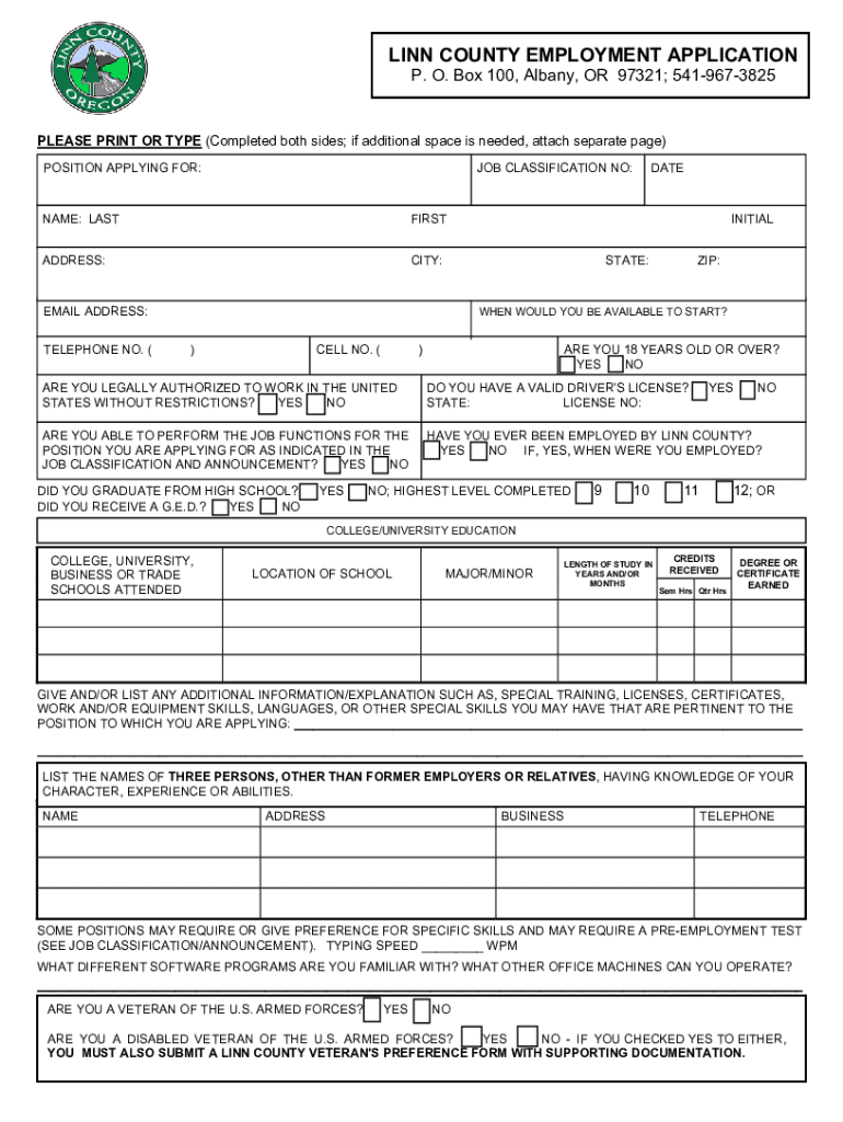 Fillable Online LINN COUNTY EMPLOYMENT APPLICATION Fax Email Print ...