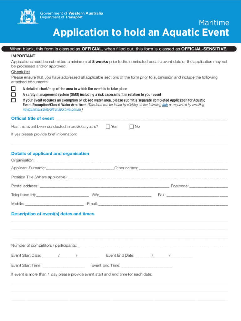 Fillable Online Aquatic event authority fact sheet Fax Email Print ...