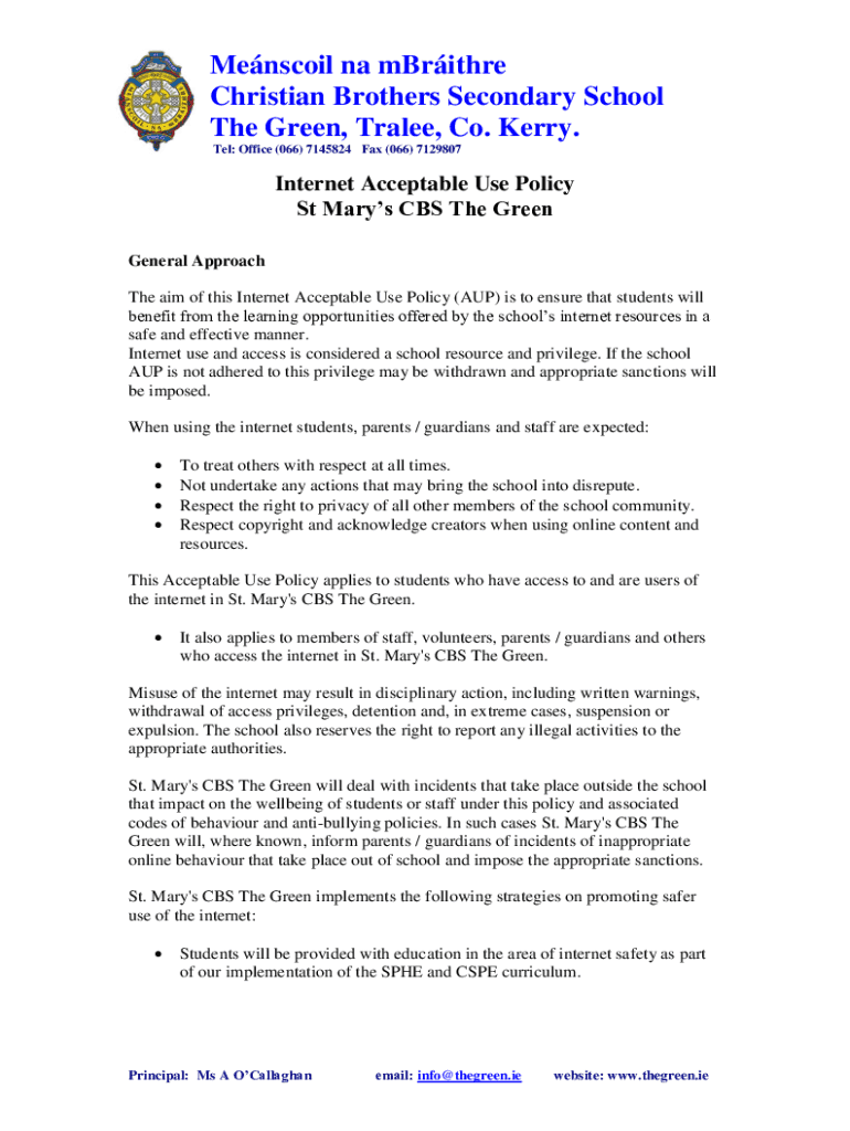 Fillable Online St. Mary's C.B.S. - Edmund Rice Schools Trust Fax Email Print - pdfFiller