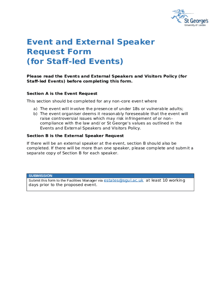 Event and External Speaker request -For Staff Doc Template | pdfFiller