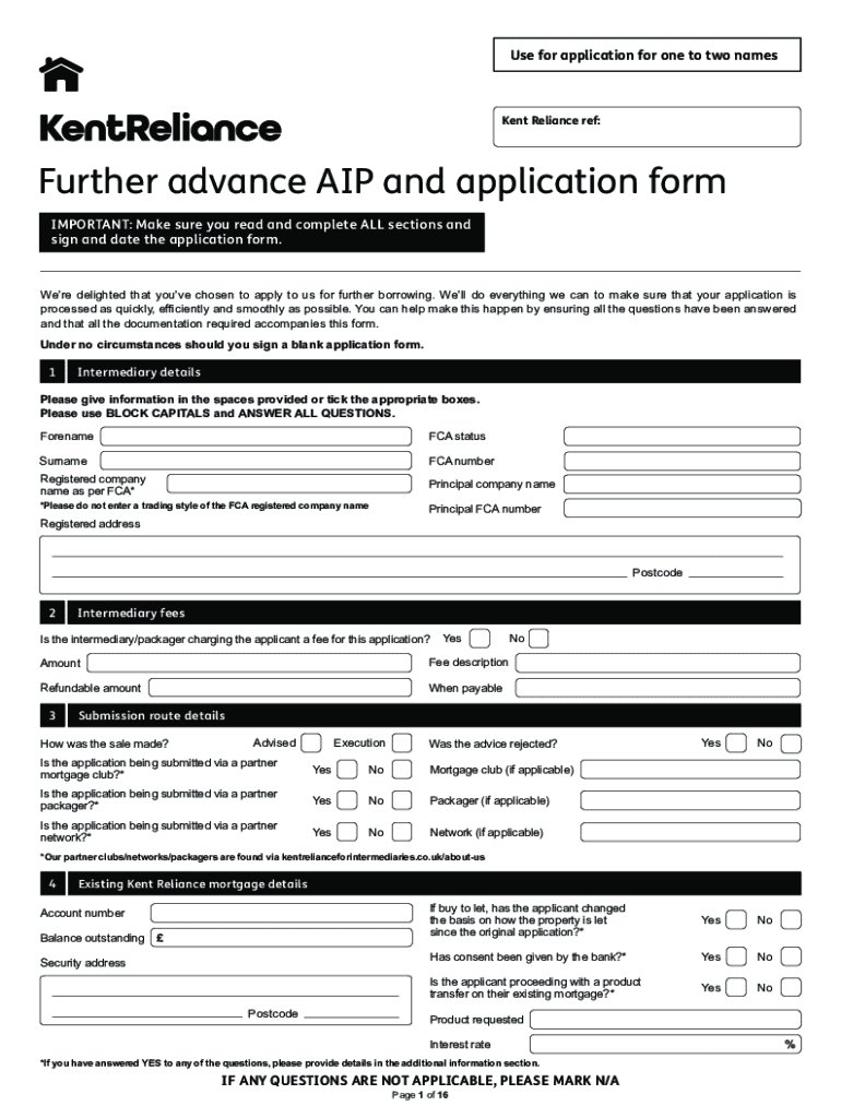 Fillable Online Further Advance BTL AIP & Application Form Fax Email ...