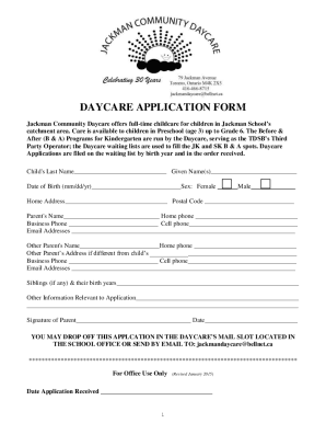 Fillable Online DAYCARE APPLICATION FORM - TDSB School Websites Fax ...