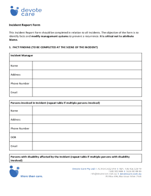 Fillable Online This Incident Report Form should be completed in ...