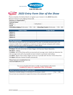 Fillable Online 19th Annual STAR SHOW - STAR Entry Form Fax Email Print ...