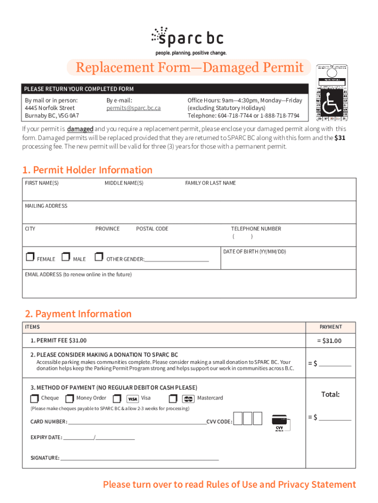 Fillable Online Replacement FormDamaged Permit Fax Email Print - pdfFiller