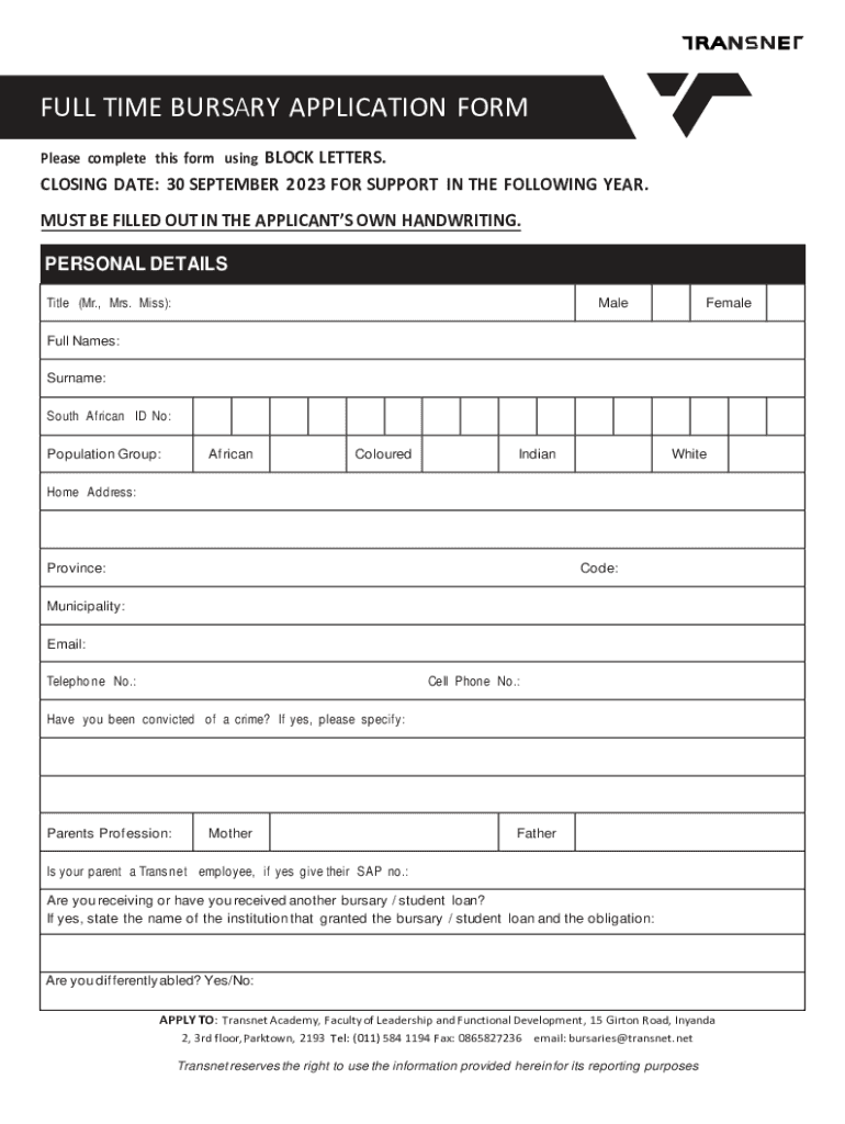 Fillable Online 2023-24 Bursary Application Form Fax Email Print - pdfFiller