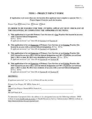Fillable Online TIER 1 PROJECT IMPACT FORM Fax Email Print - pdfFiller