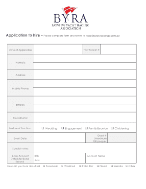 Fillable Online Application to hire - Please complete form and return ...