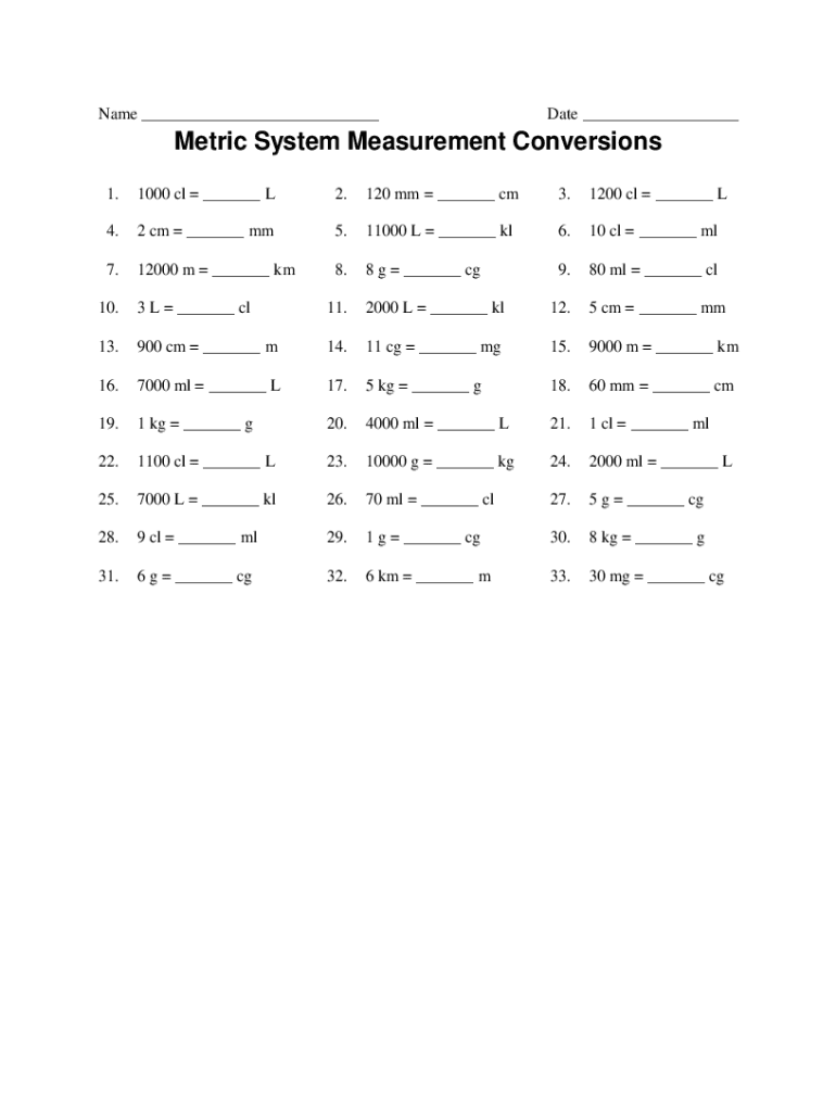 Remplissable En Ligne Metric Mania Conversion Practice Basic Unit ...