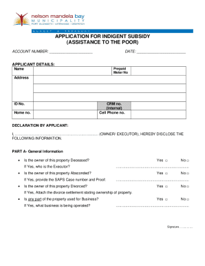 Fillable Online APPLICATION FOR INDIGENT SUBSIDY (ASSISTANCE ... Fax Email Print - pdfFiller