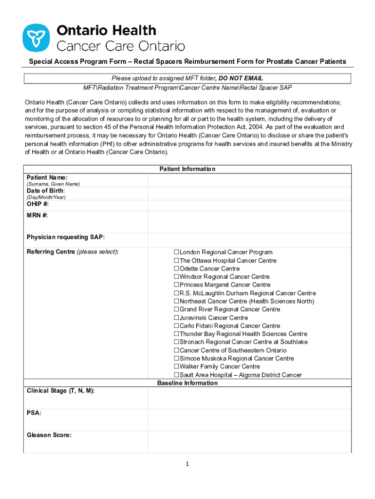 Fillable Online Special Access Program Form Rectal Spacers ... Fax ...
