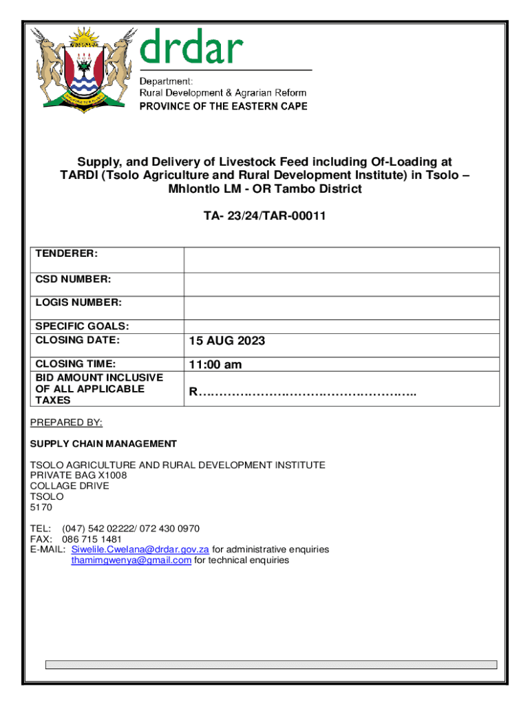 Fillable Online Supply, and Delivery of Livestock Feed including Of ...