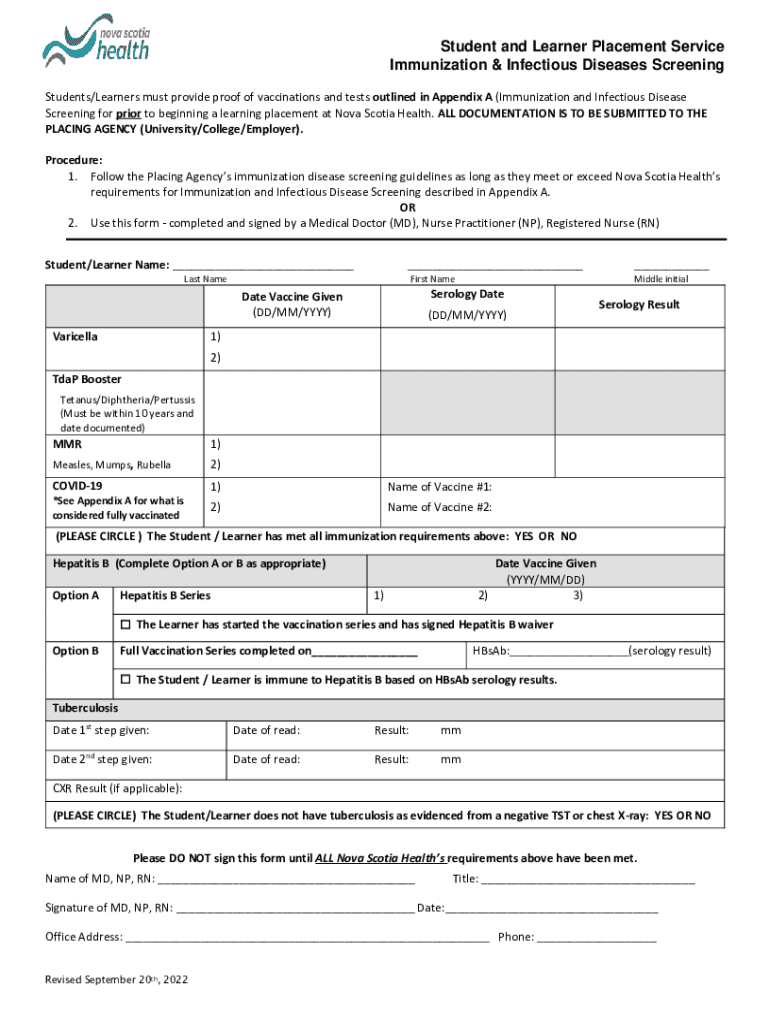 Fillable Online Pre-Placement Health Form - Student Instructions Fax ...