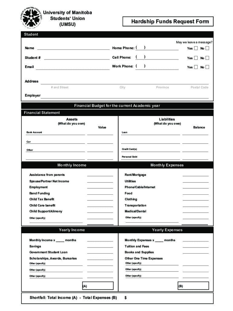 Fillable Online Hardship Funds Request Form Fax Email Print - pdfFiller