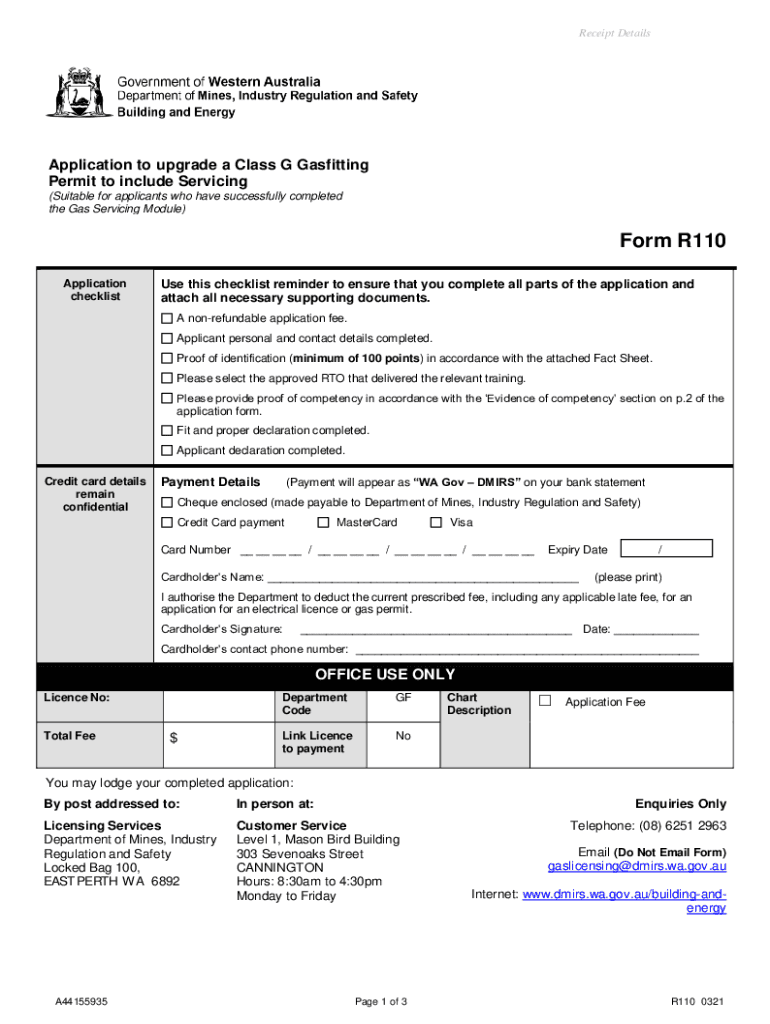 Fillable Online Form R099: Application for a Class G Gasfitting Permit for ... Fax Email Print ...