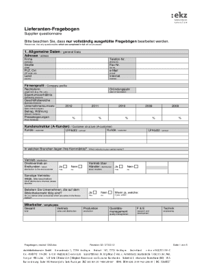 Fillable Online Supplier Questionnaire from Lieferantenselbstauskunft ...