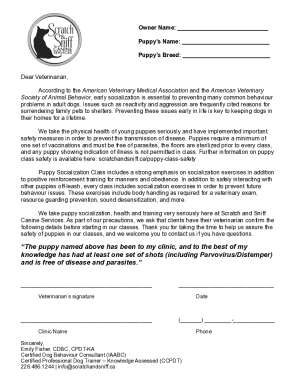 Fillable Online PUPPY Letter to Veterinarian.pages Fax Email Print ...