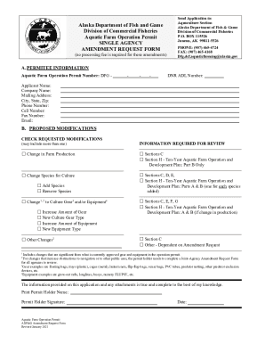 Fillable Online Aquatic Farm Operation Permit Single Agency Amendment ...