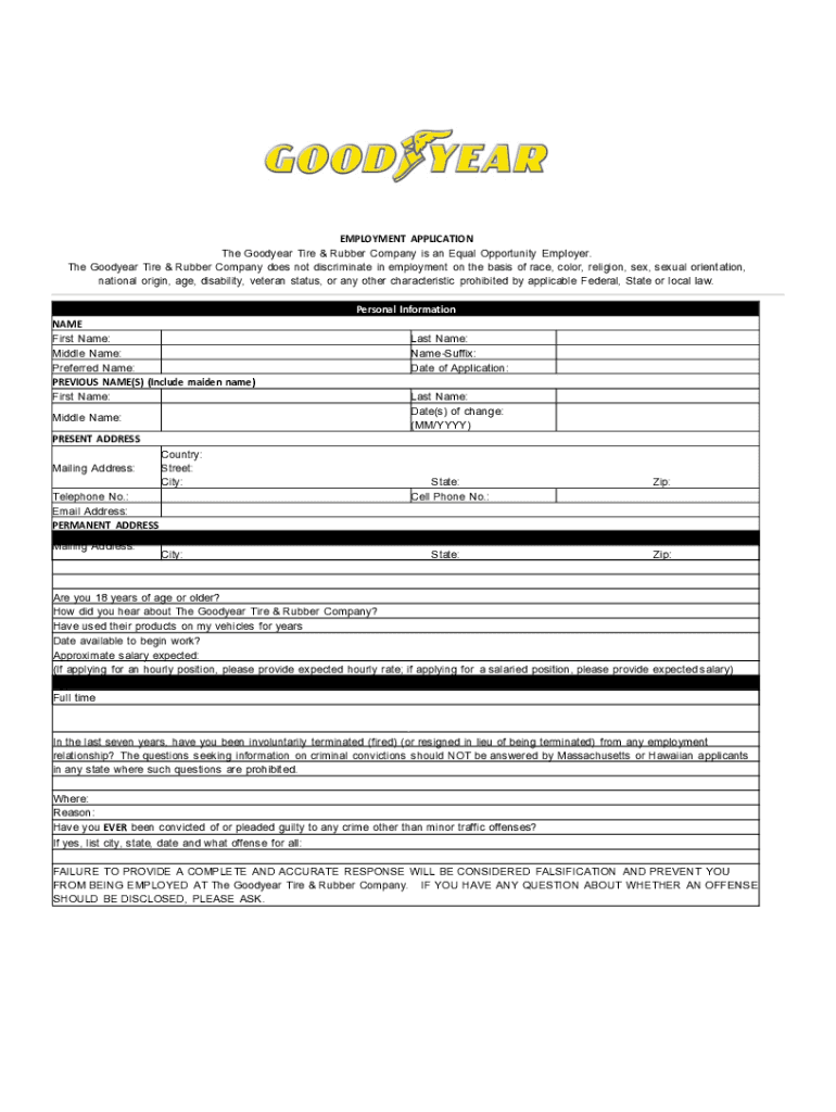 Fillable Online Goodyear Job Application PDF. Complete the Goodyear ...