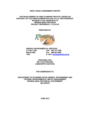 Fillable Online Draft Basic Assessment Report: Development of a Private ...