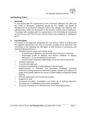 Fillable Online Code of Behaviour and Anti-Bullying Policy Fax Email ...