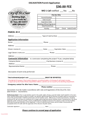 Fillable Online Excavation Permit Application - $30.00 FEE Fax Email Print - pdfFiller