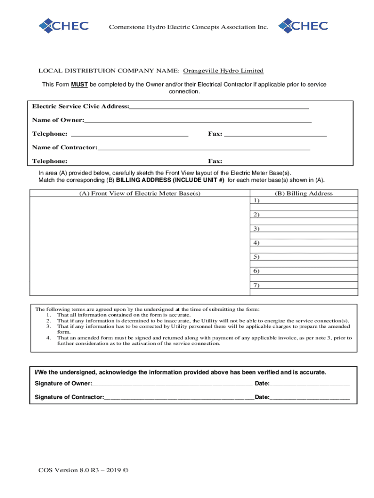 Fillable Online orangevillehydro on Electric Service Meter Verification ...