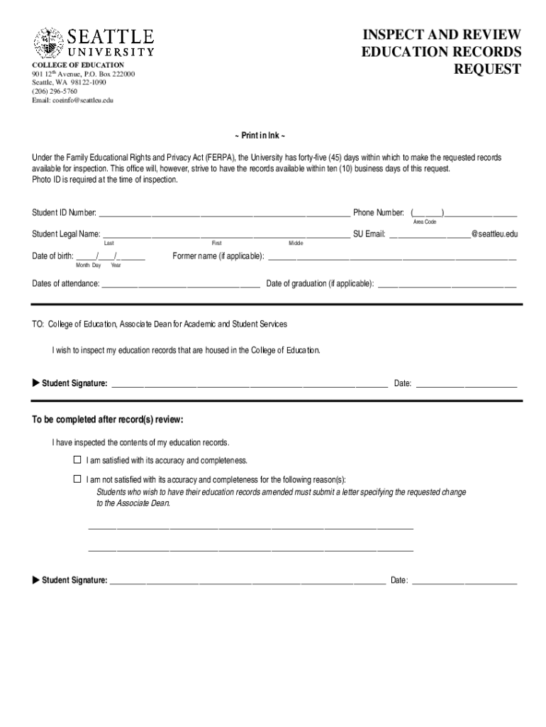 Fillable Online inspect and review education records request Fax Email ...
