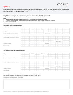 Fillable Online Form 1 - Objection to the Processing of Personal Information Fax Email Print ...