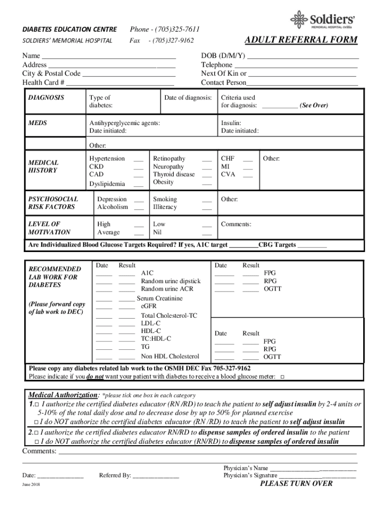 Fillable Online Adult Referral Form Diabetes Fax Email Print - pdfFiller