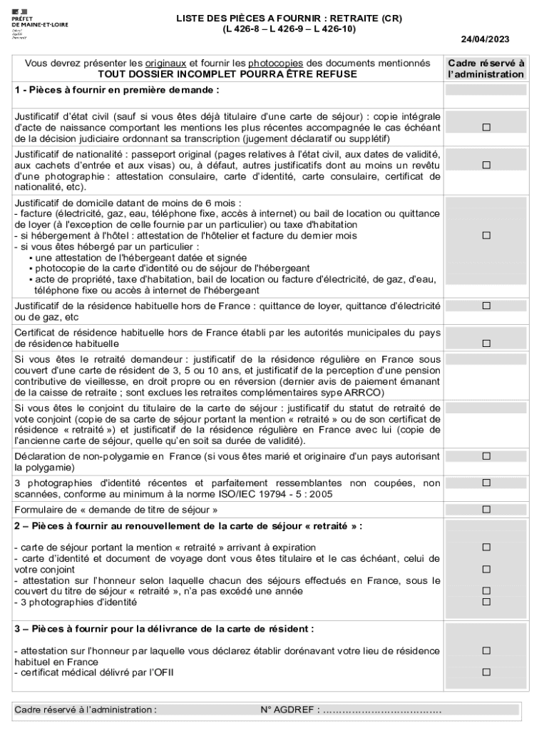 Remplissable En Ligne LISTE DES PICES A FOURNIR: RETRAITE (CR) Fax ...