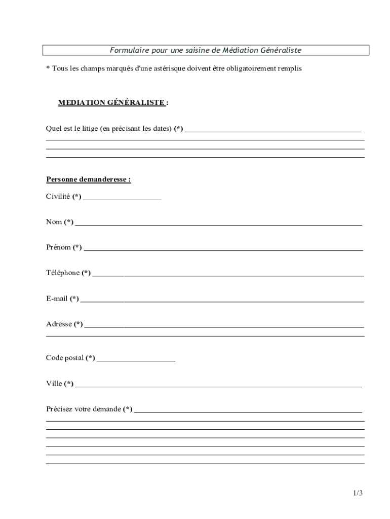 Remplissable En Ligne Formulaire pour une saisine de Mdiation de ...