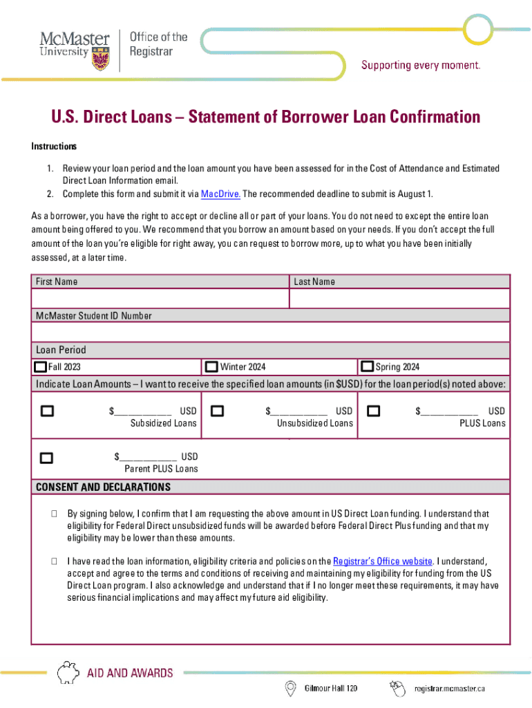 Fillable Online U.S. Direct Loans Statement of Borrower Loan ...