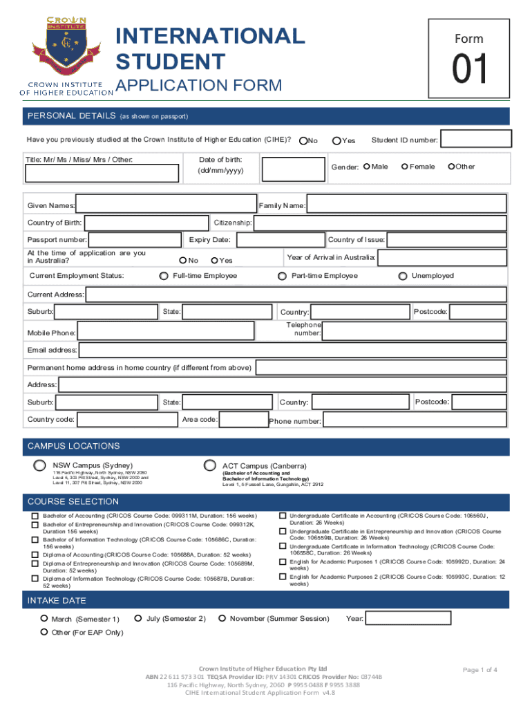 Fillable Online 6.3b QAF18 CIHE International Student Application Form 2.0.docx Fax Email Print ...